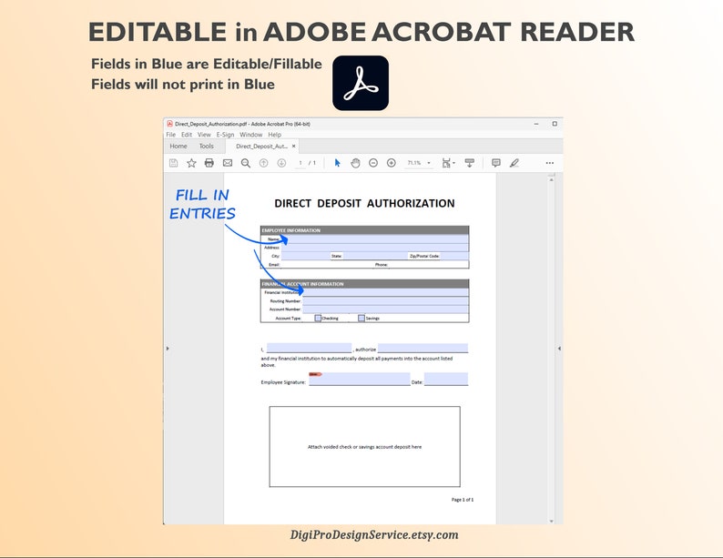 Direct Deposit Authorization Form. Editable and Printable Word and ...