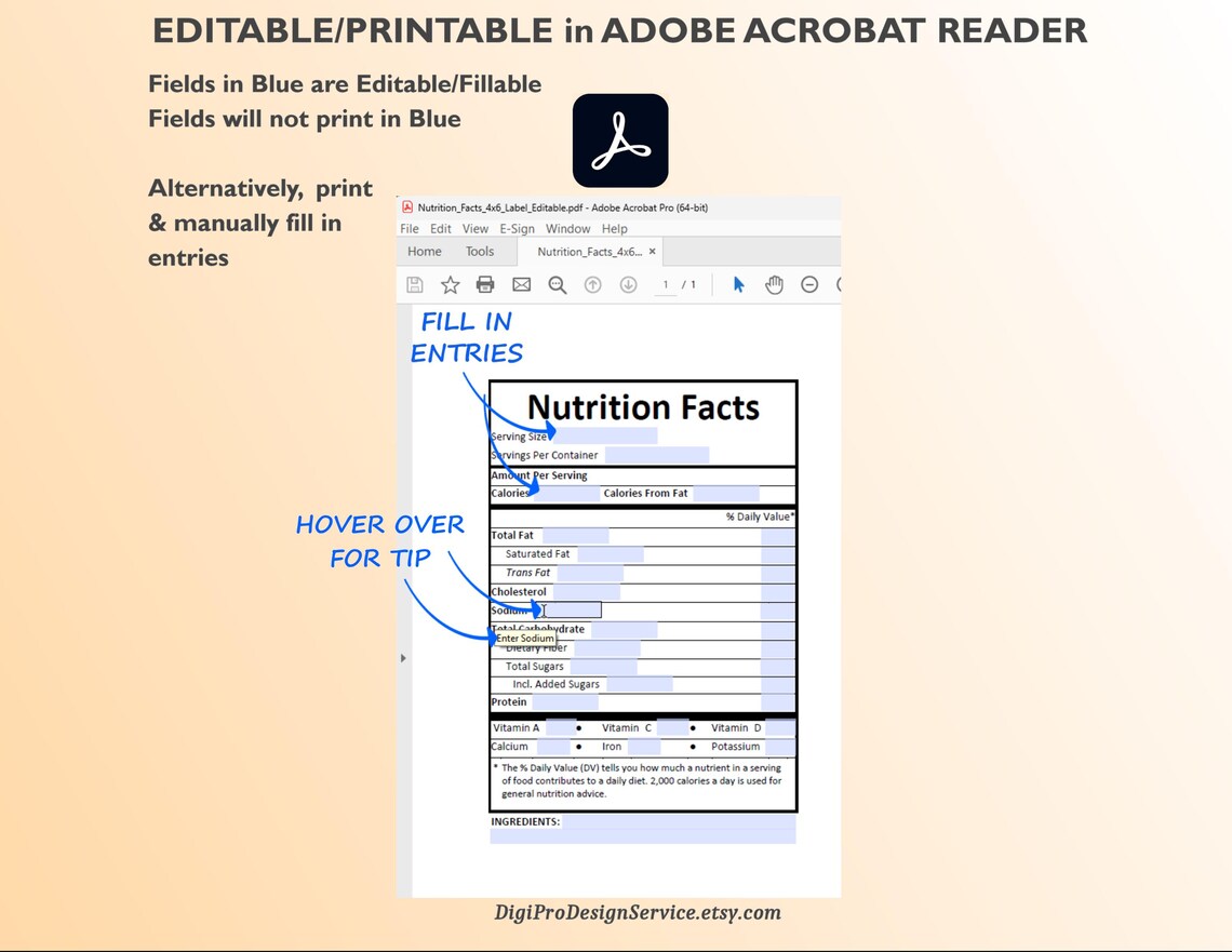 Editable Nutrition Facts Label Template (4x6 Inch) (PDF, Word, Google ...