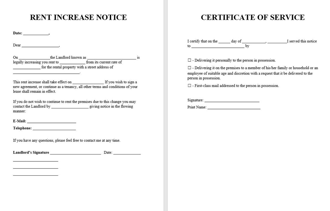 Rent Increase Notice Form: Landlord Template (printable Word & Google ...