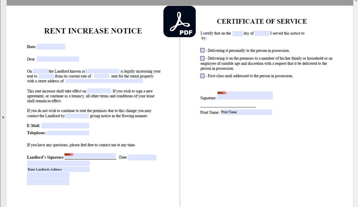 Rent Increase Template: Editable Form (word & PDF) - Etsy