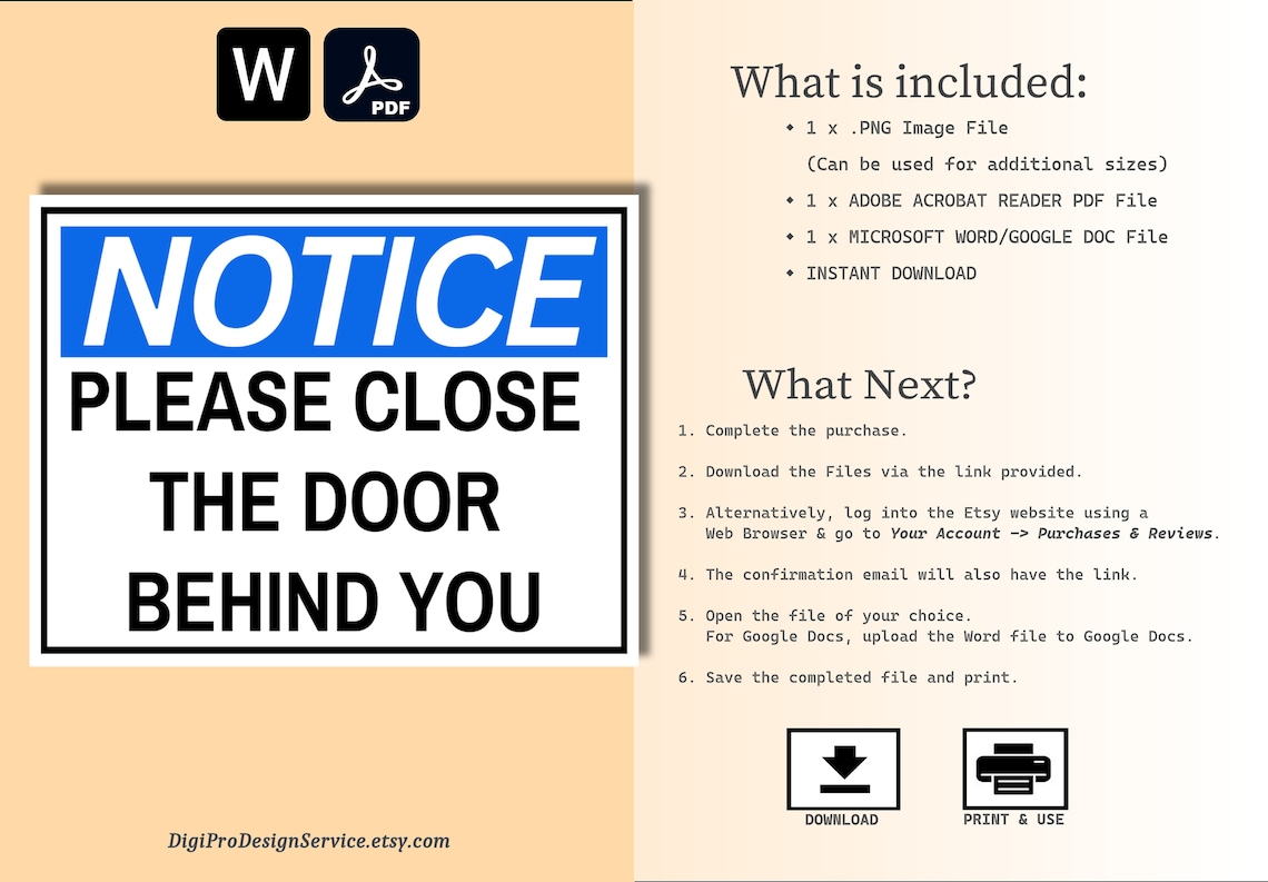 Please Close the Door Sign: Printable Notice (PDF, Word, PNG) - Etsy