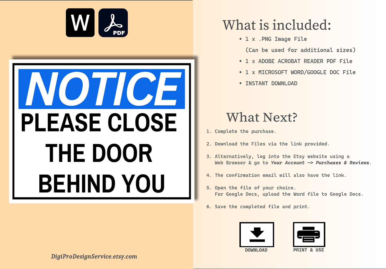 Please Close the Door Sign: Printable Notice (PDF, Word, PNG) - Etsy
