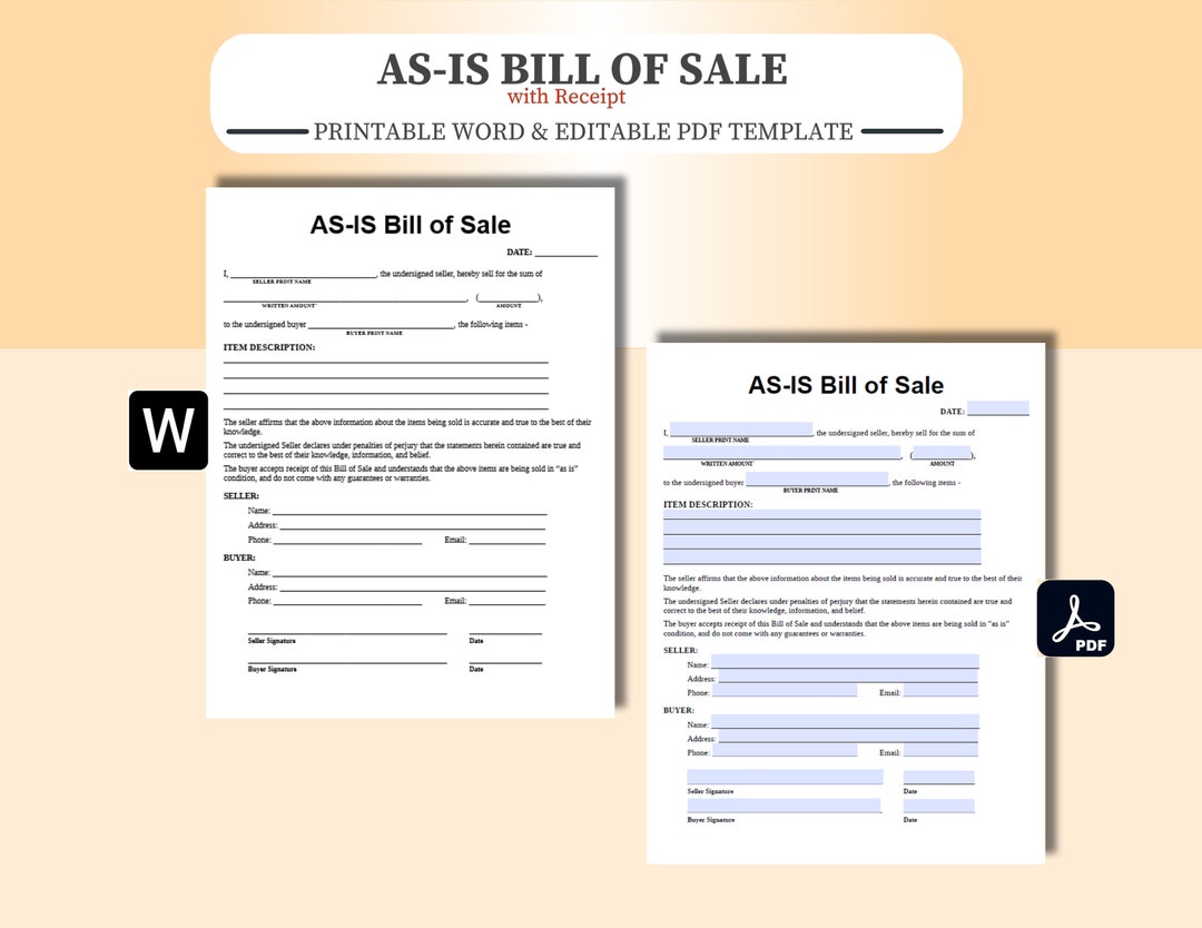 AS-IS Bill of Sale, Asis Bill of Sale, As-is Bill of Sale, as is Bill ...