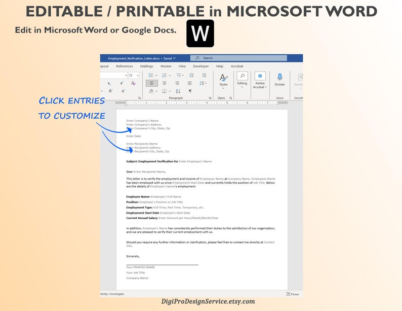 Editable Employment Verification Letter Template (digital Download) - Etsy