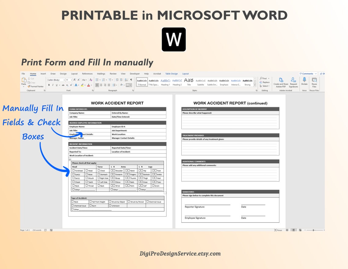 Work Accident Report Form: Editable PDF & Word Template - Etsy