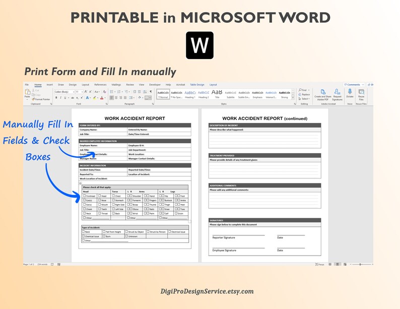 Work Accident Report Form: Editable PDF & Word Template - Etsy
