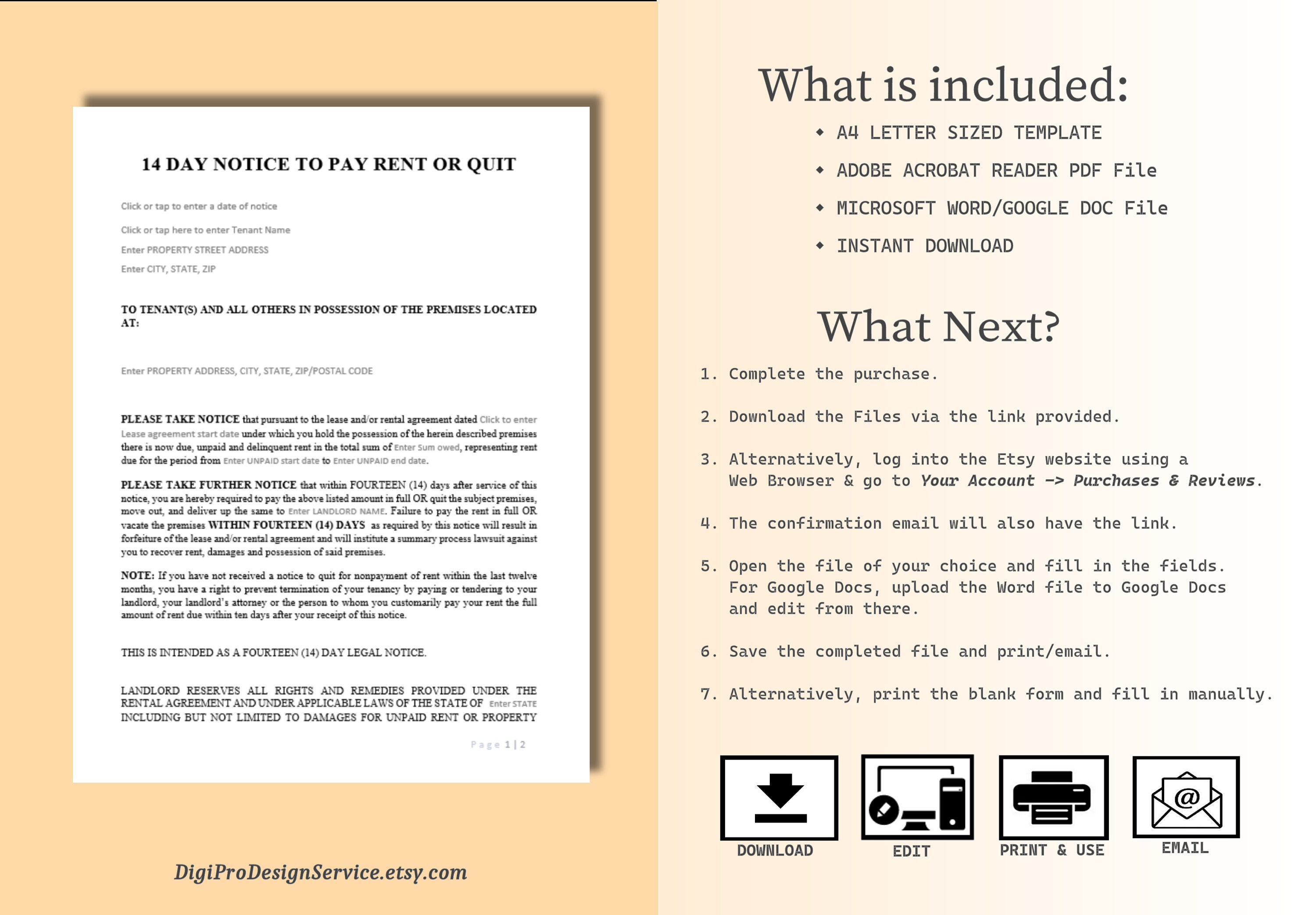 30-day Notice to Pay Rent or Quit - Editable Template (PDF, Word ...