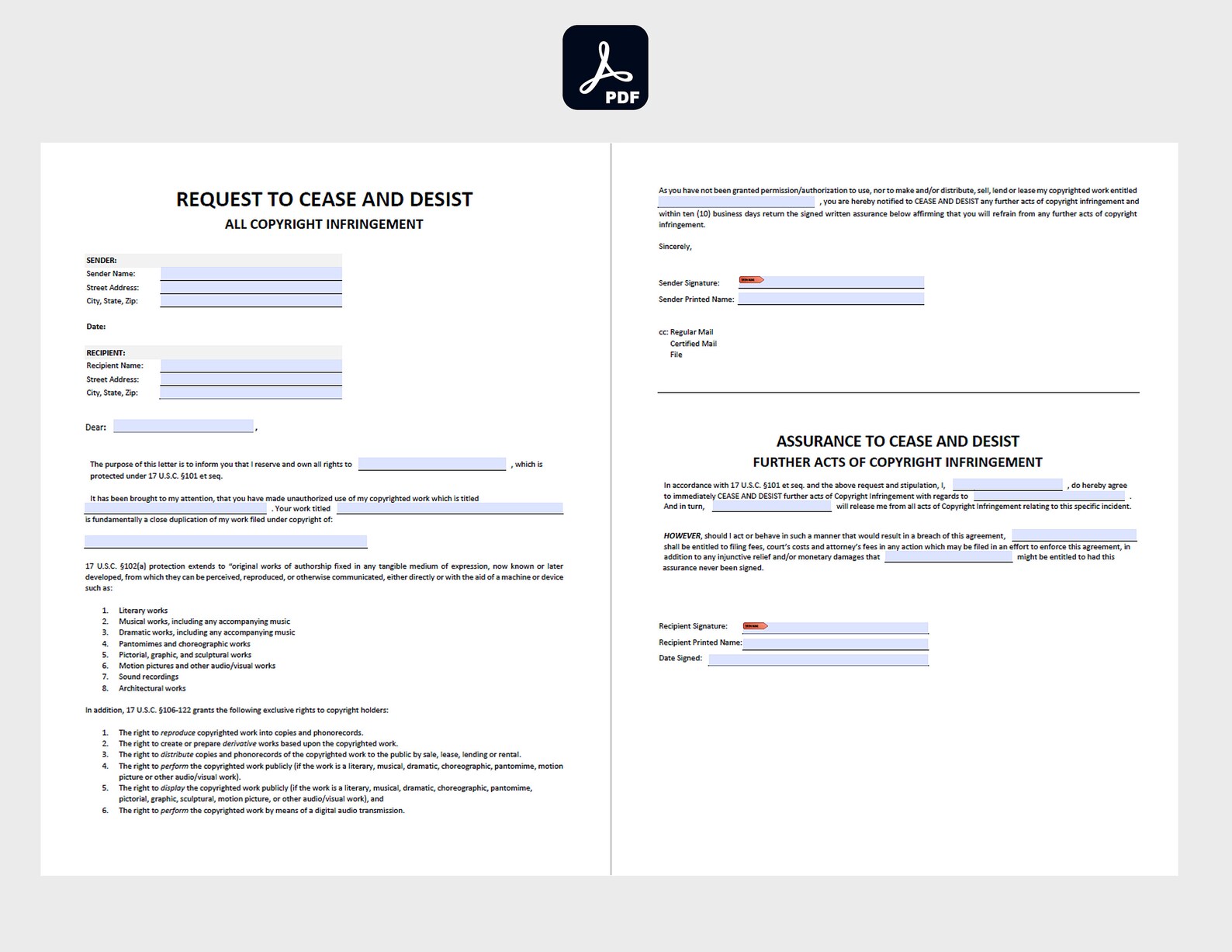 Copyright Infringement Cease and Desist Form. Fully Editable Word and ...