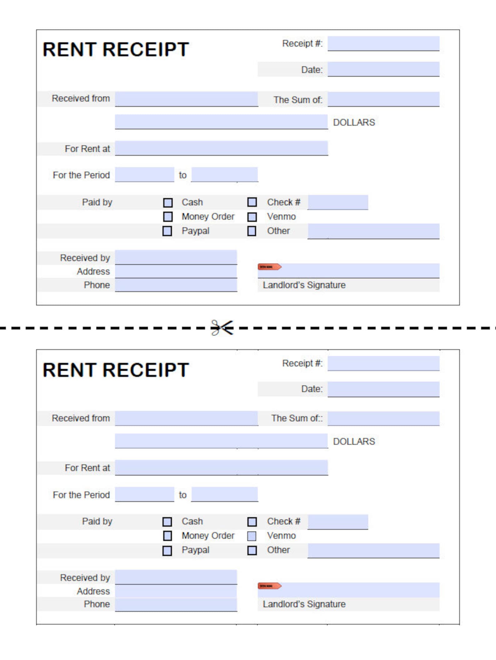 Editable Rent Receipt Template: Fillable PDF & Word Doc - Etsy