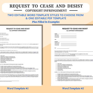 Copyright Infringement Cease and Desist Form. Fully Editable Word and ...