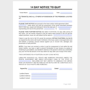 14 Day Notice to Quit/vacate Template (word & PDF) - Etsy