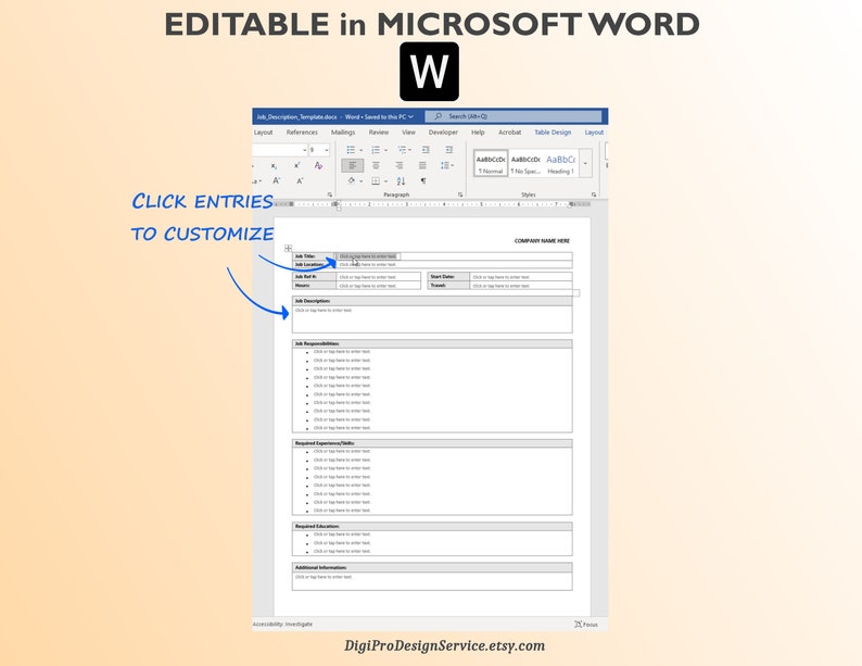 Editable Job Description Template: Word & PDF Form - Etsy