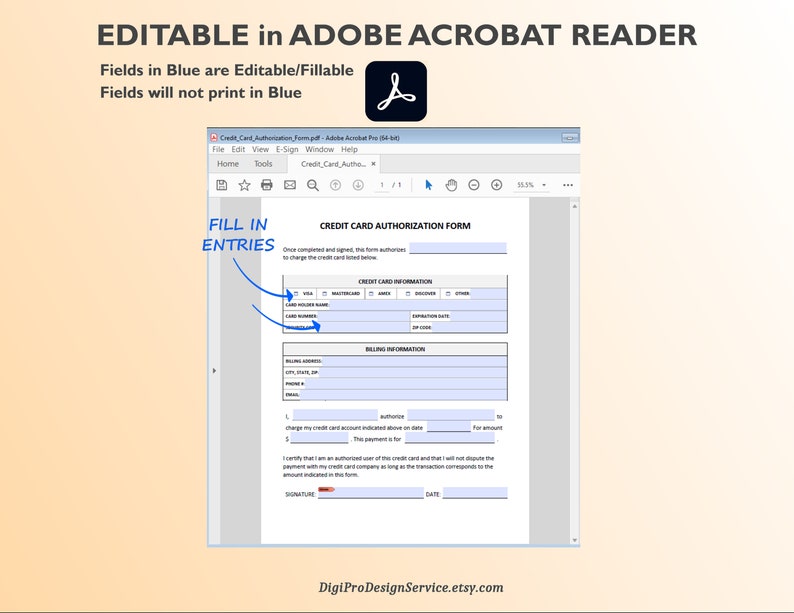 Credit Card Authorization Form: Editable PDF & Word Template - Etsy