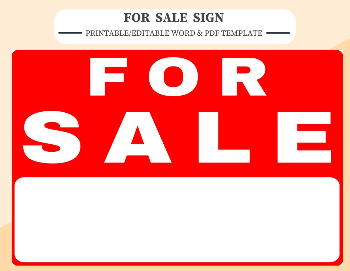 FOR SALE Sign. Printable/editable in Word and PDF Templates. - Etsy