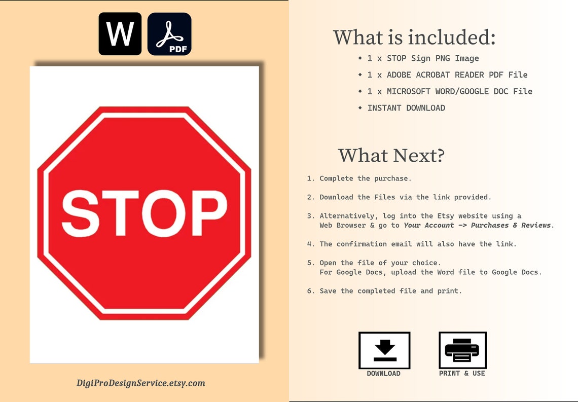 Printable STOP SIGN. Word and PDF Templates. Image Also Included. - Etsy