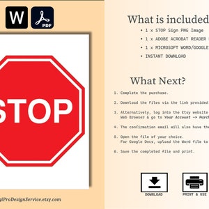 Printable STOP SIGN. Word and PDF Templates. Image Also Included. - Etsy