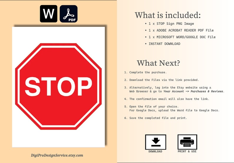Printable STOP SIGN. Word and PDF Templates. Image Also Included. - Etsy