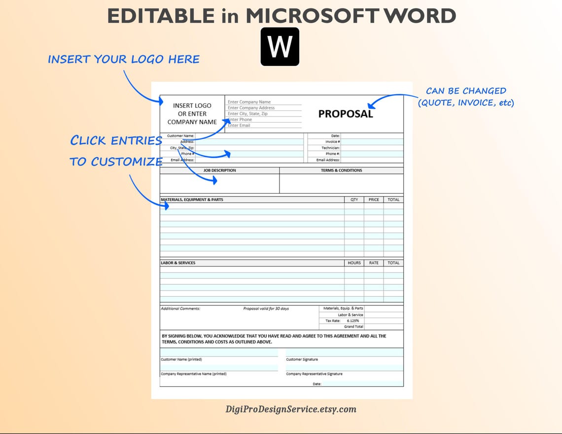 Editable HVAC Proposal Template: Excel, Word, PDF, Google Sheets - Etsy