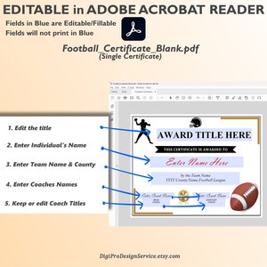 Editable Football Award Certificates: 21 PDF Templates (instant ...