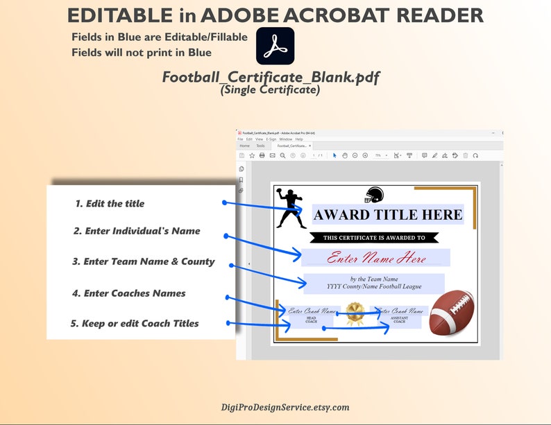 Editable Football Award Certificates: 21 PDF Templates (instant ...