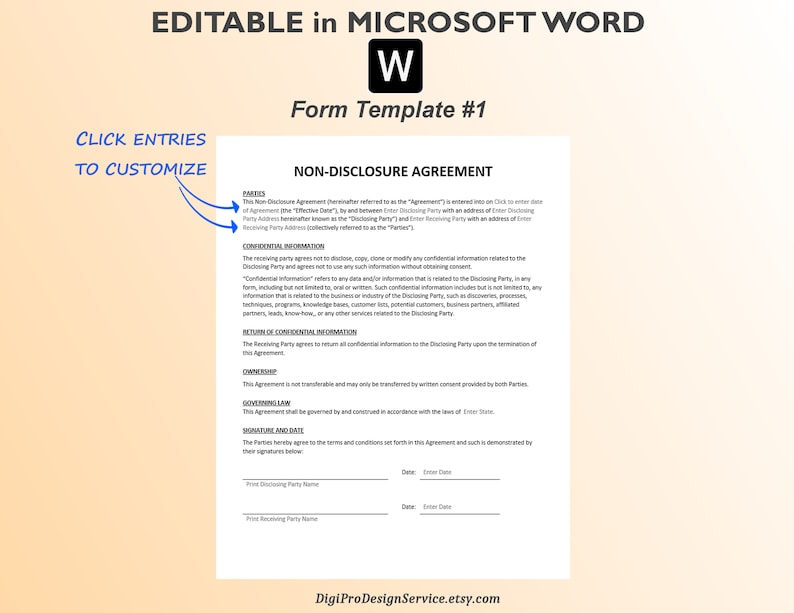 Non-disclosure Form. Editable & Printable Non Disclosure Template ...