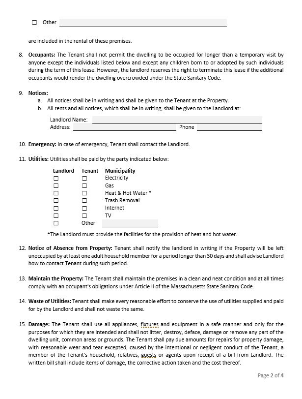 Rental Lease Agreement Printable or Editable in Word. Monthly or Yearly ...