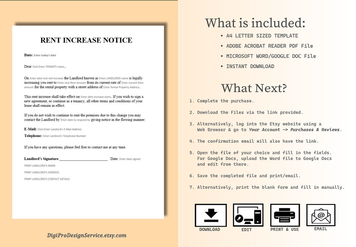 Rent Increase Template: Editable Form (word & PDF) - Etsy