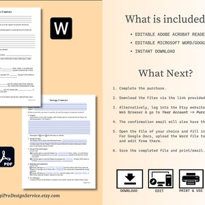 Storage Contract Agreement. Printable/editable Word and PDF Template ...