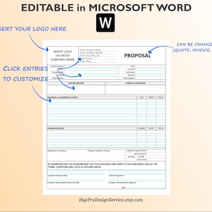 Editable Plumbing Proposal Template: Excel, Word, PDF, Google Sheets - Etsy