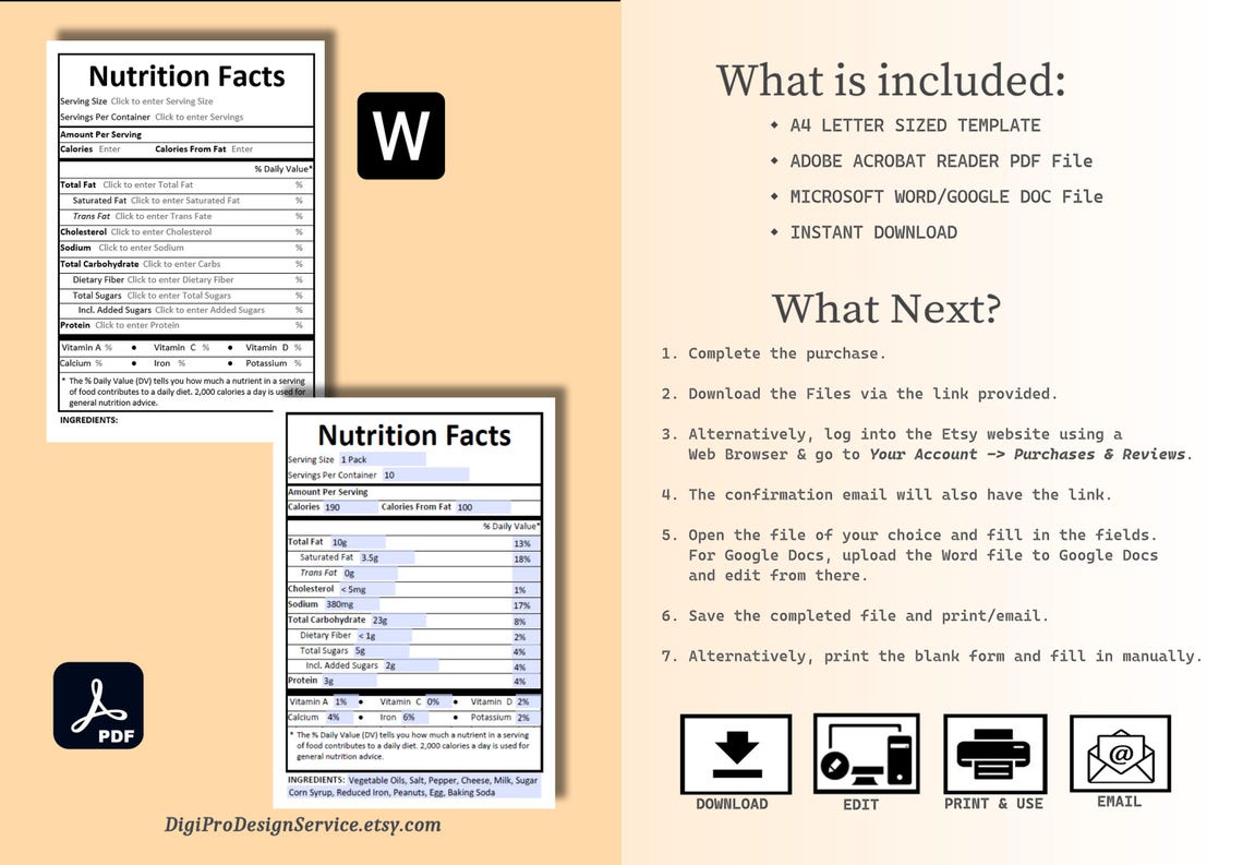 Editable Nutrition Facts Label Template (4x6 Inch) (PDF, Word, Google ...
