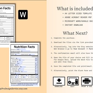 Editable Nutrition Facts Label Template (4x6 Inch) (PDF, Word, Google ...