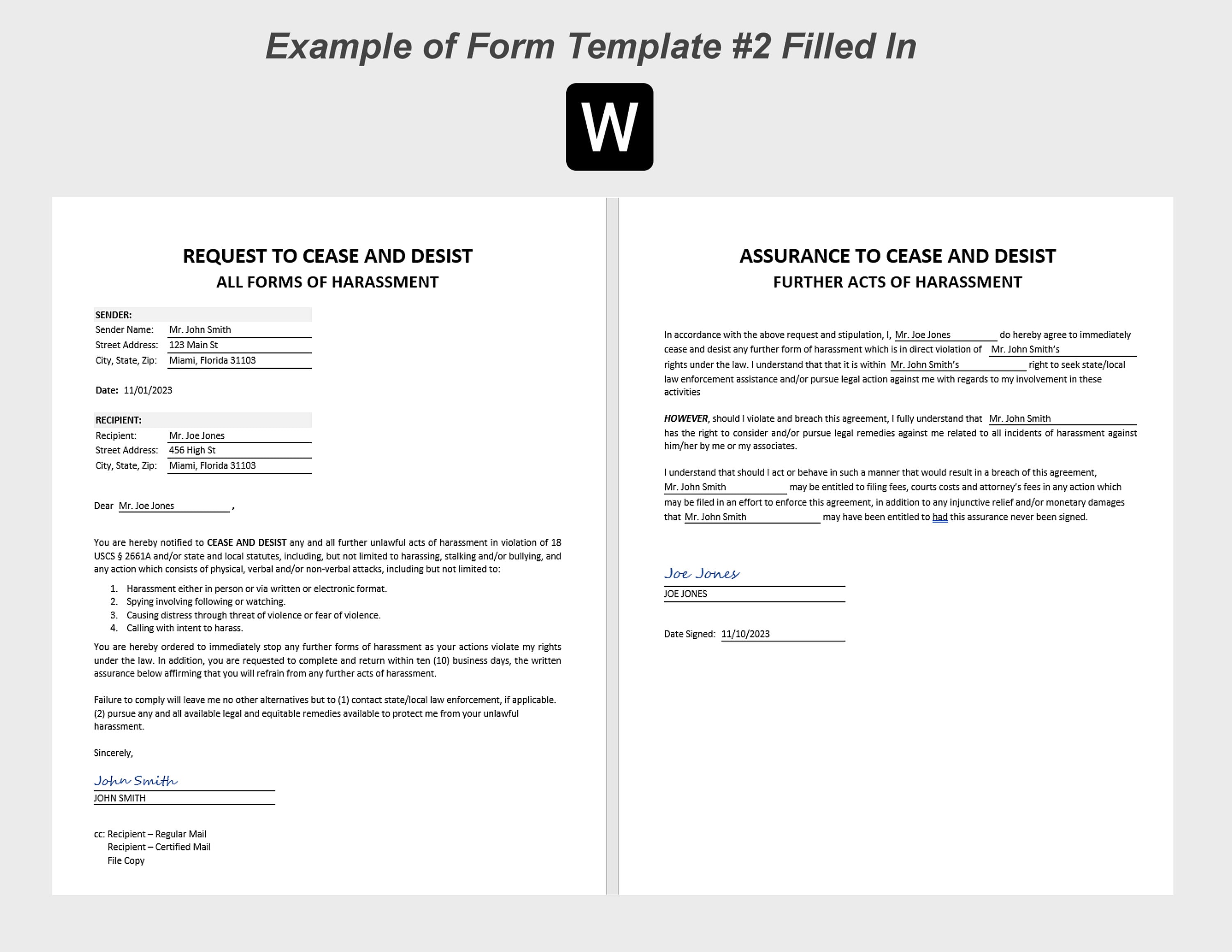 Harassment Cease and Desist Form - All Forms of Harassment. Fully ...