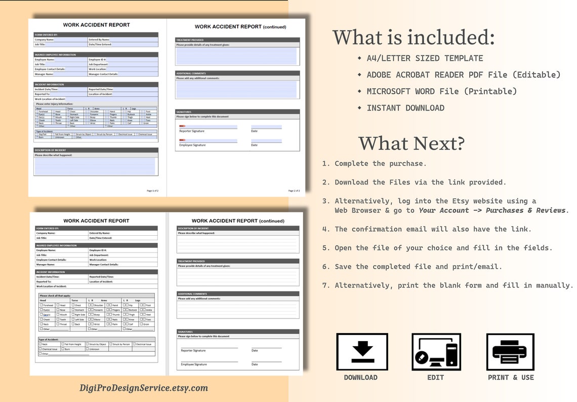 Work Accident Report Form: Editable PDF & Word Template - Etsy