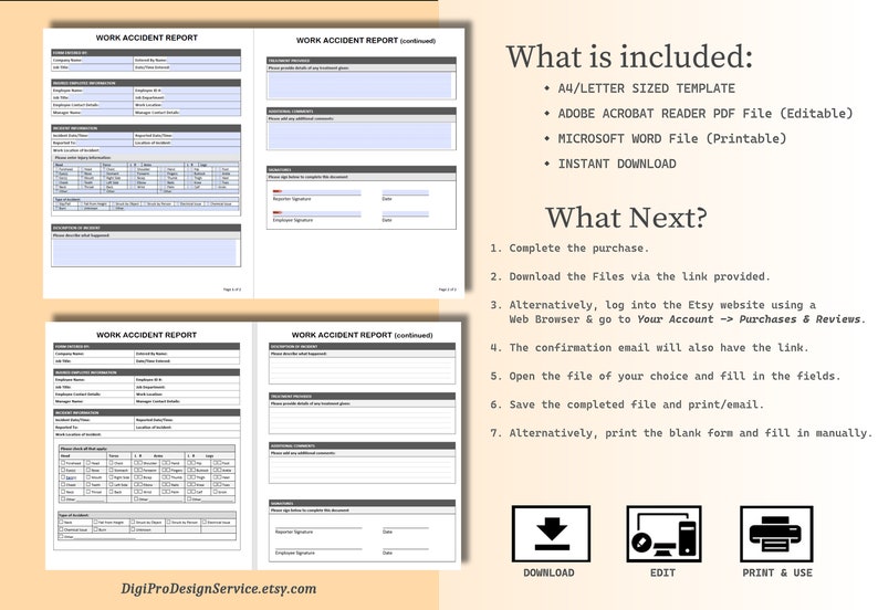 Work Accident Report Form: Editable PDF & Word Template - Etsy