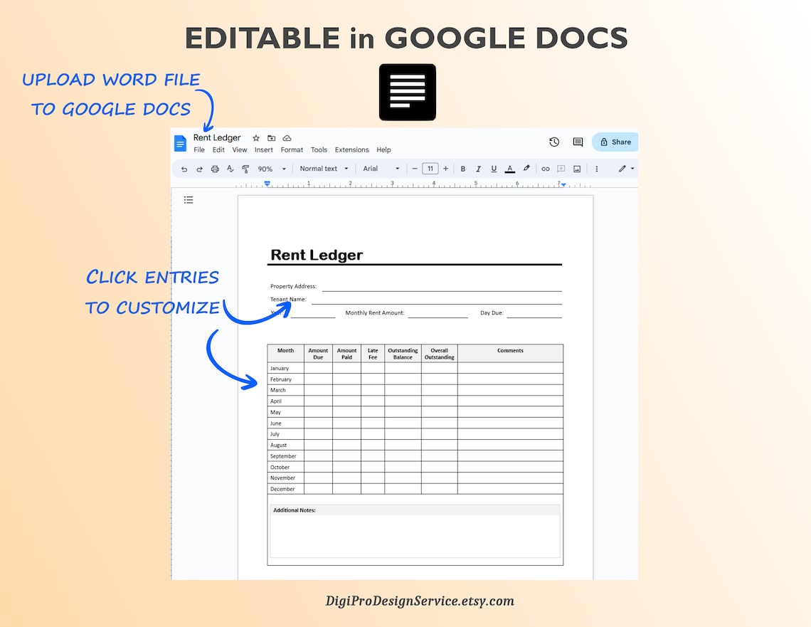 Landlord Rent Ledger: Editable Payment Tracker (word & PDF) - Etsy
