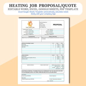 Editable Heating Proposal Template: Excel, Word, PDF, Google Sheets - Etsy
