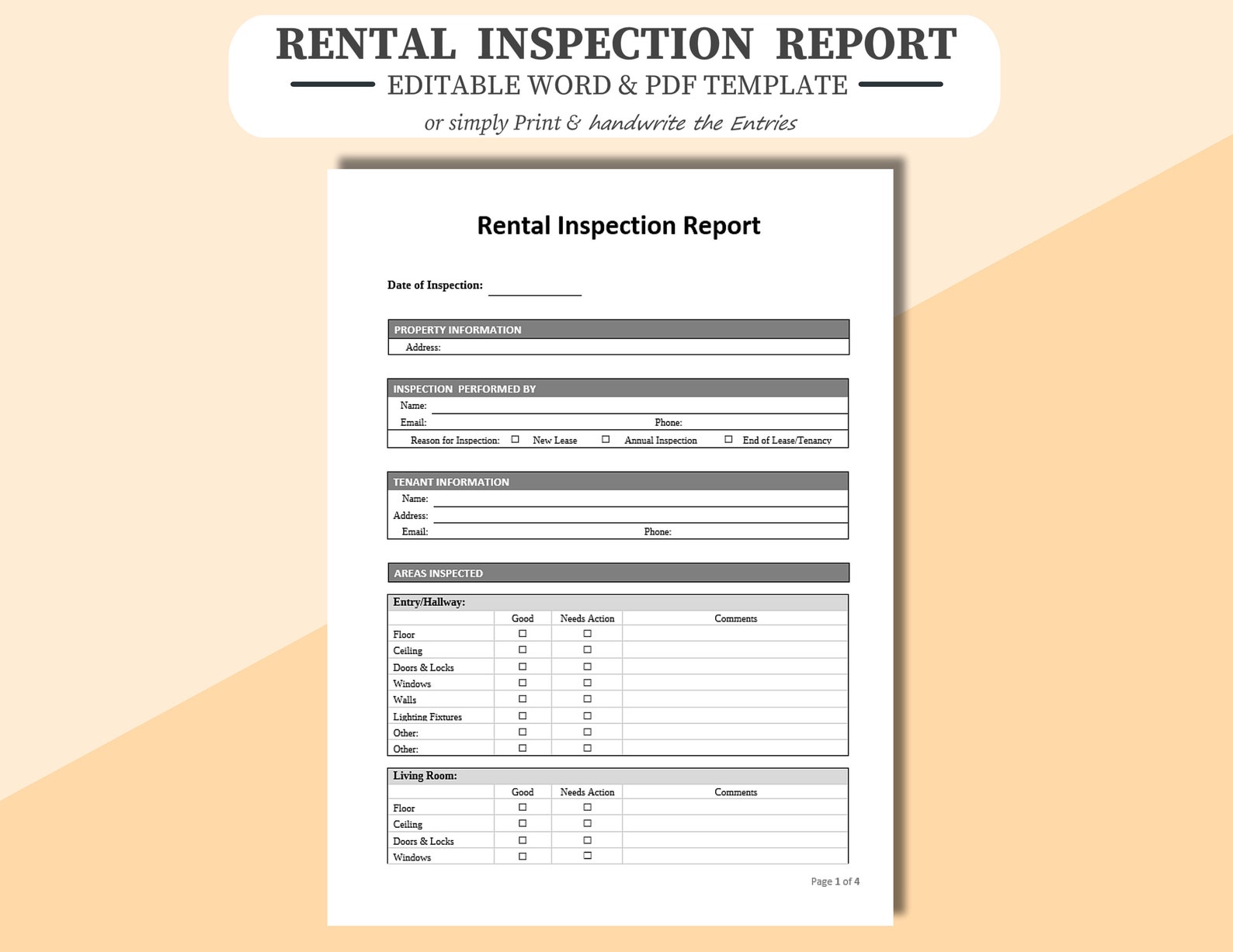 Rental Inspection Report Form: Editable PDF & Word Template - Etsy