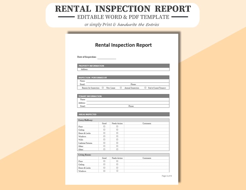 Rental Inspection Report Form: Editable PDF & Word Template - Etsy