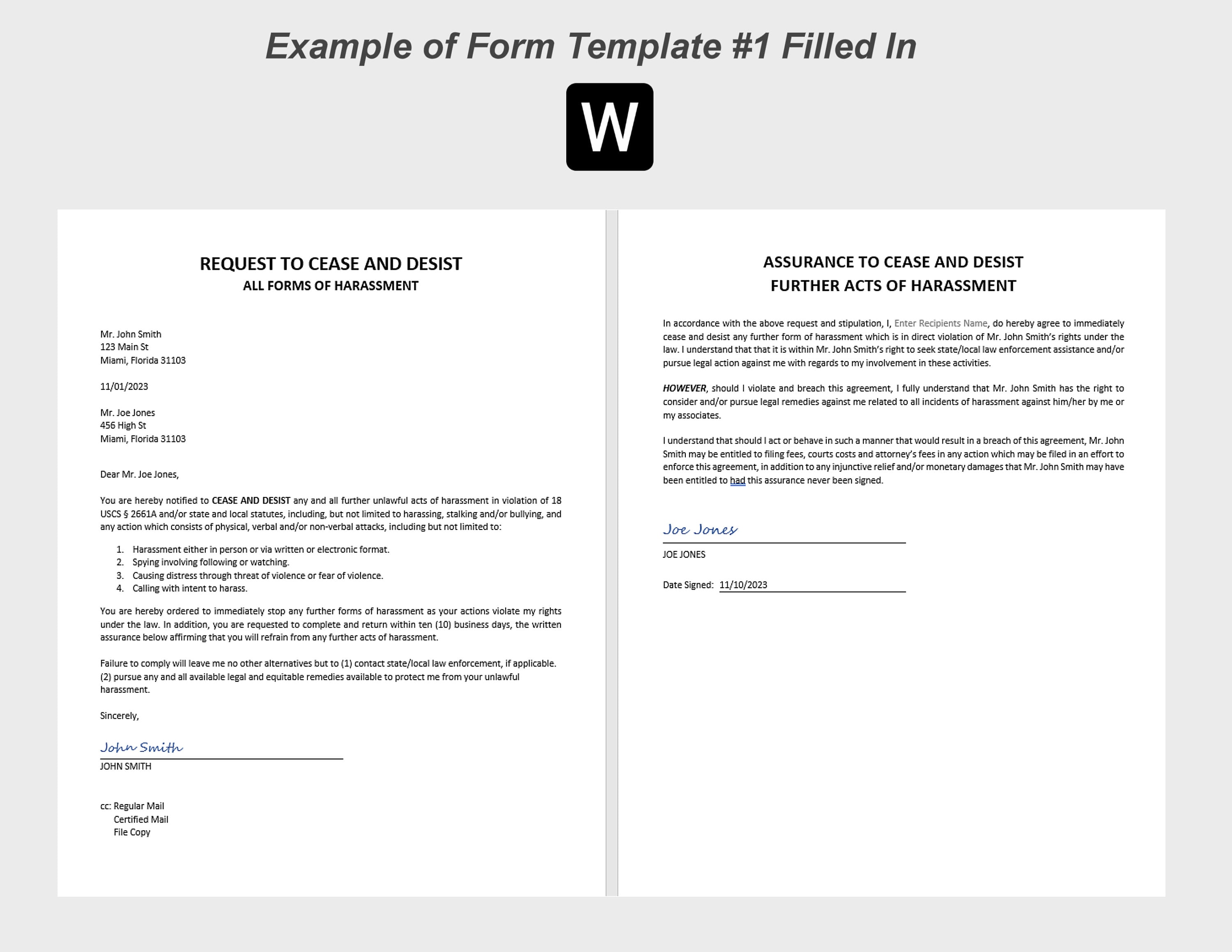 Harassment Cease and Desist Form: Editable Word & PDF Templates - Etsy