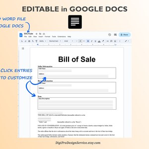 Bill of Sale - Editable/fillable in WORD & PDF. Bill of Sale Template ...