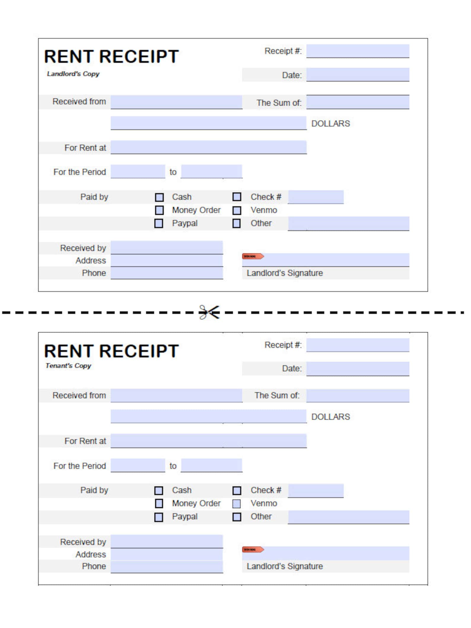 Editable Rent Receipt Template: Fillable PDF & Word Doc - Etsy