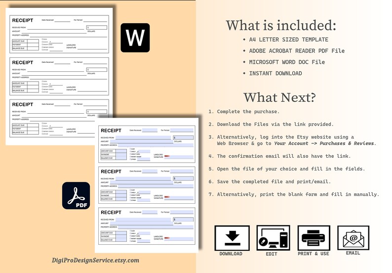 Rent Receipt - Editable, Fillable, Printable in Word & Adobe PDF ...