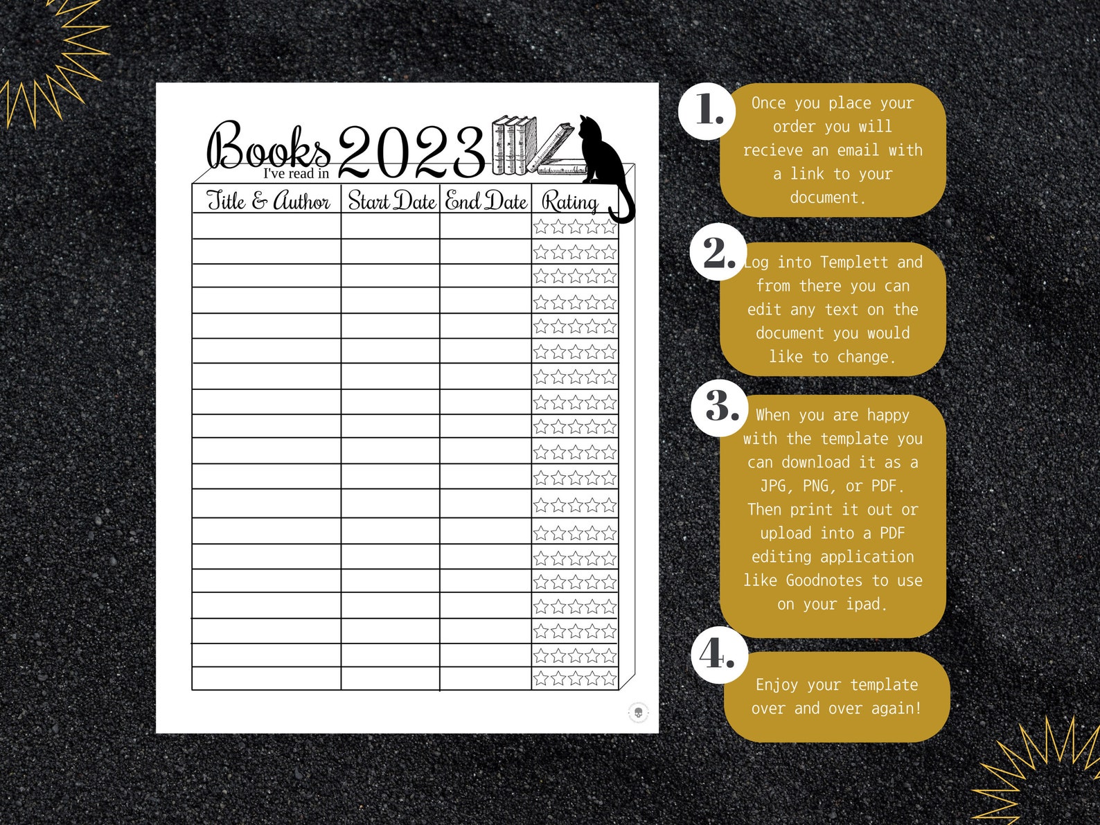 Printable Book Log Template for Bookworms Black Cat Book Log Digital ...