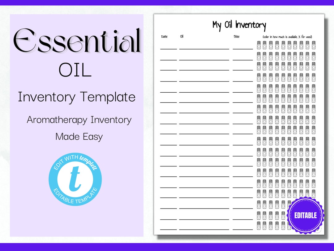 Editable Essential Oil Inventory Log, Inventory Tracker, Oil Inventory ...