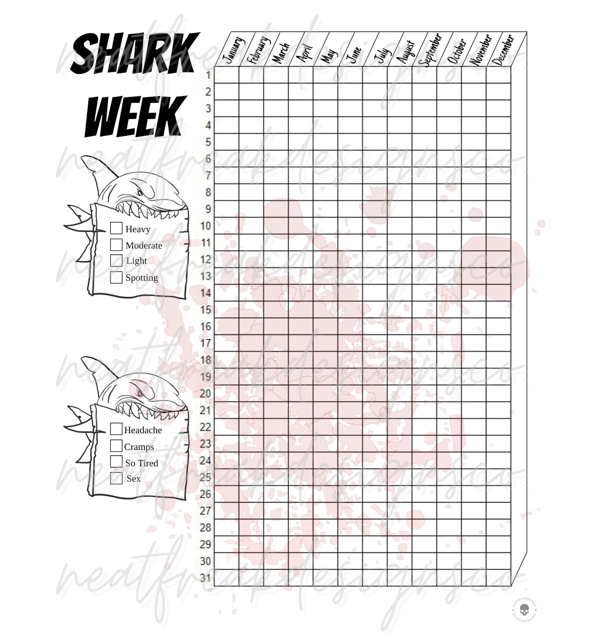 Customizable Shark Week Period Tracker Printable & Digital Options - Etsy