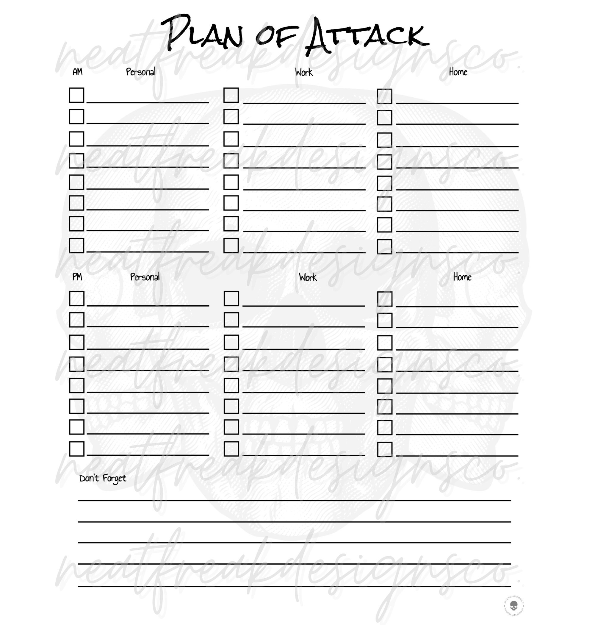 Customizable Skull Theme To-do List Template Digital Plan of Attack ...