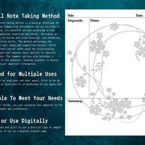 Cornell Method Note Taking Template Digital Download Note - Etsy