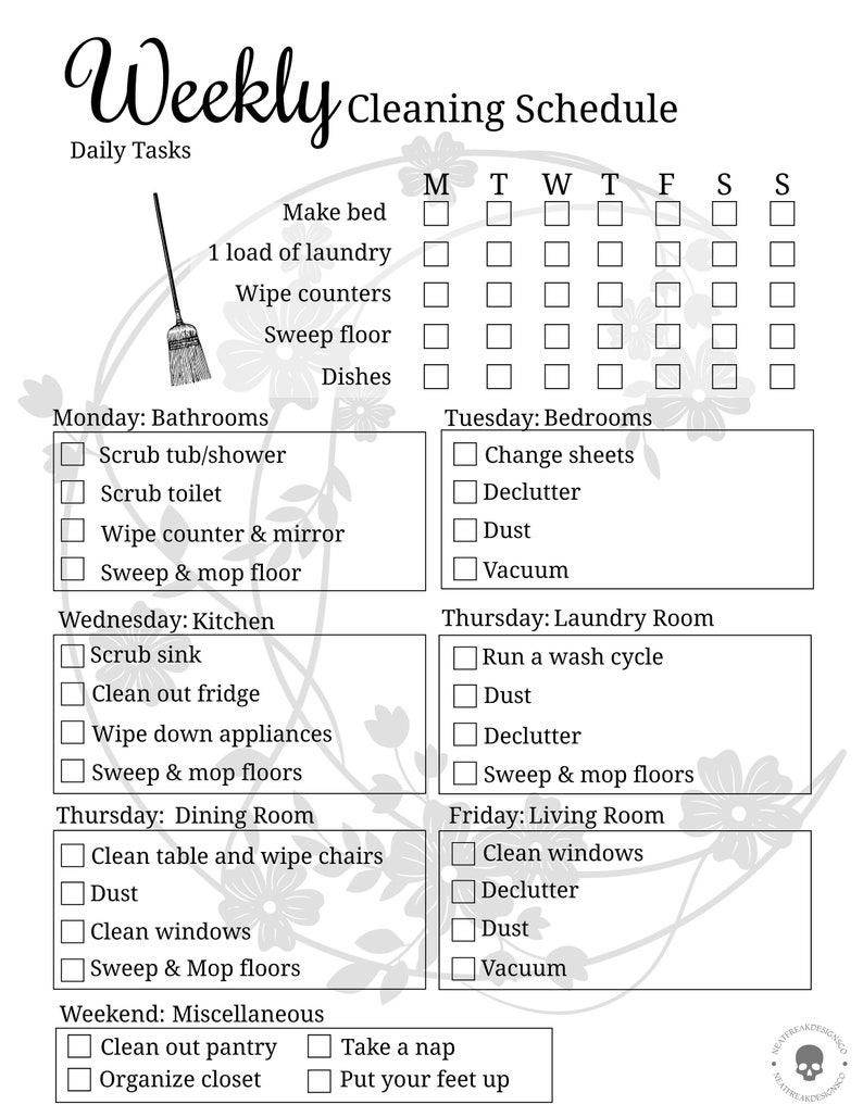 Editable Weekly Cleaning Checklist Stay Organized And Save Time With