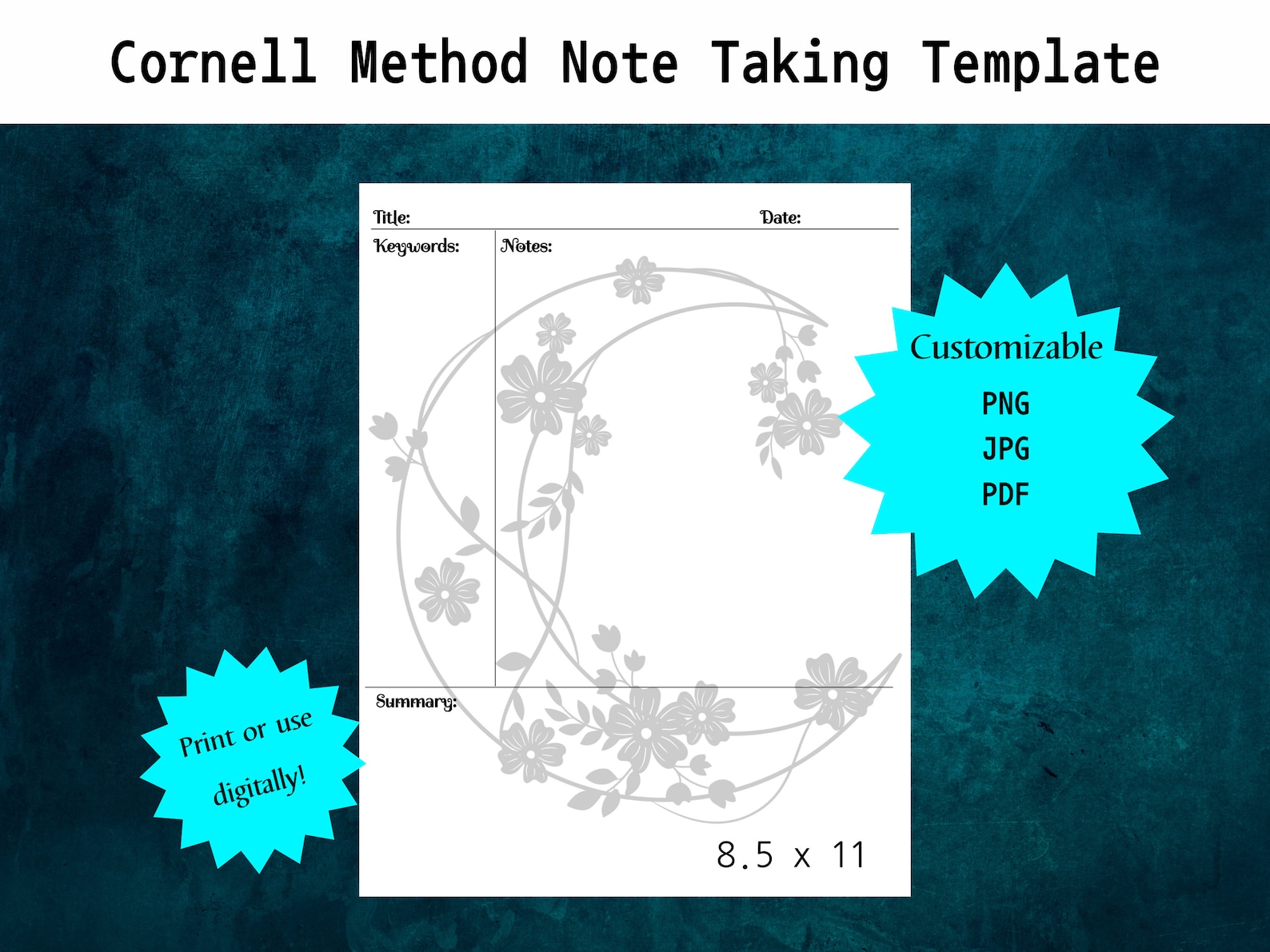 Cornell Method Note Taking Template Digital Download Note - Etsy