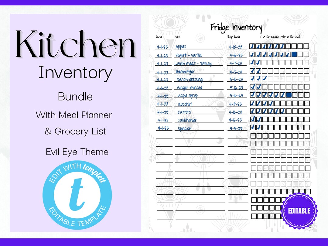 Printable Meal Planning and Kitchen Inventory Bundle With Evil Eye ...